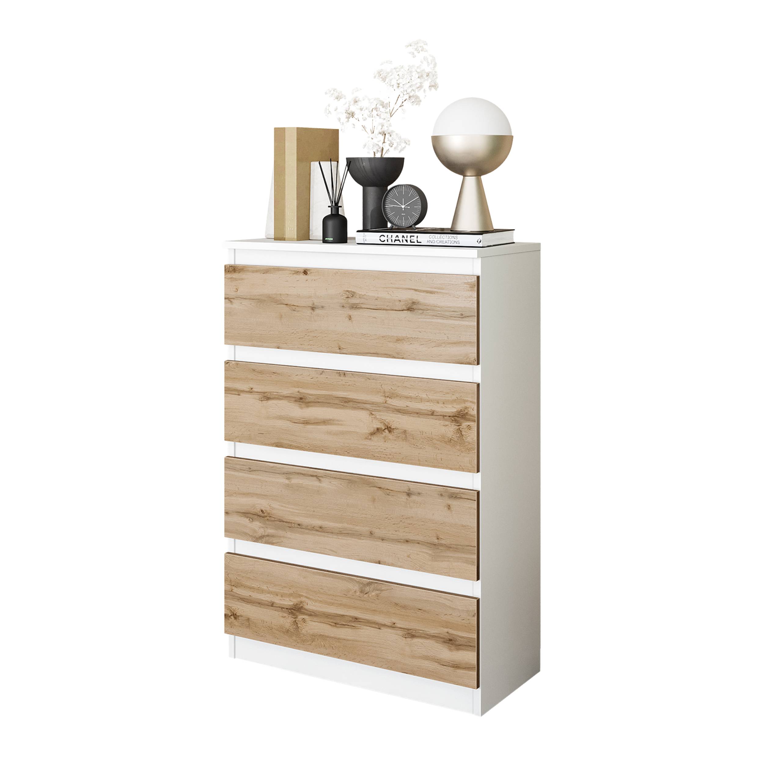 GABRIEL - Kommode / Sideboard mit 4 Schubladen - Weiß Matt / Wotan Eic ...